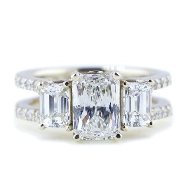 Three Stone Double Band Diamond Ring | Custom Engagement Rings