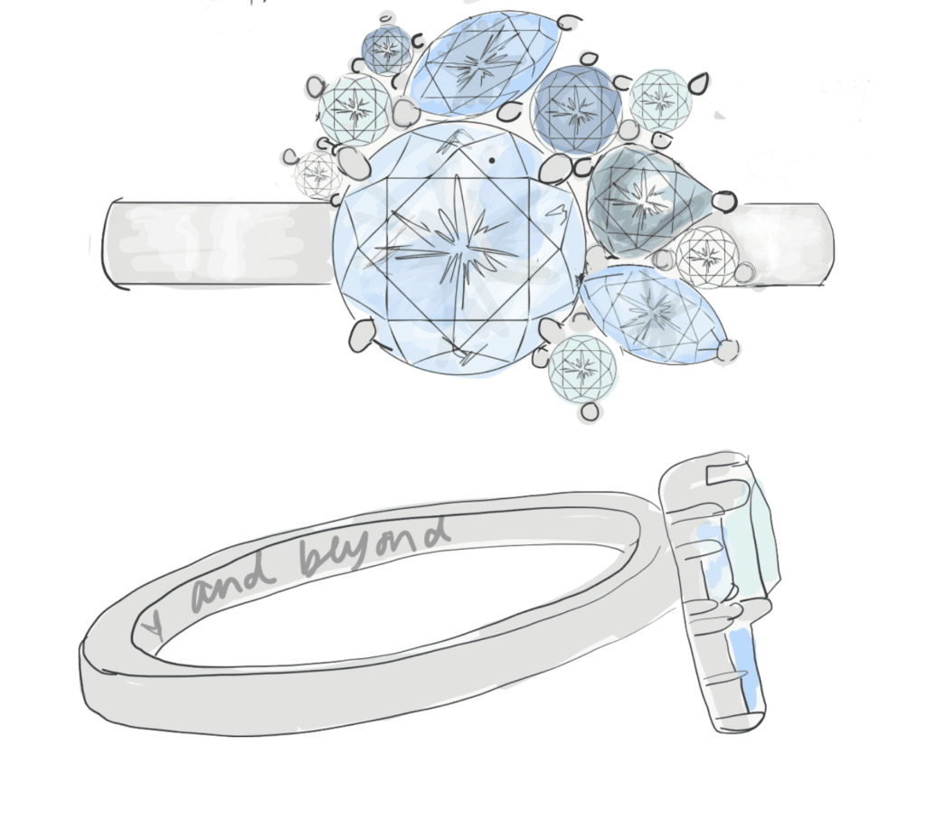 Light Blue Sapphire Asymmetric Cluster Ring | Custom Engagement Rings