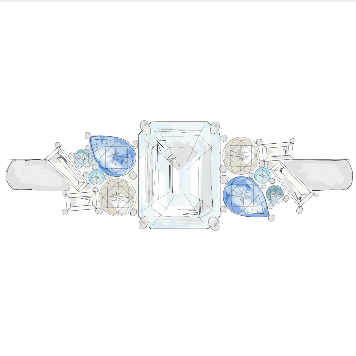 Aquamarine Asymmetric Cluster Ring | Custom Engagement Rings