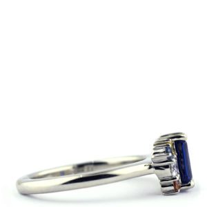 Blue Sapphire Ring with Geometric Side Stones | Custom Engagement Ring