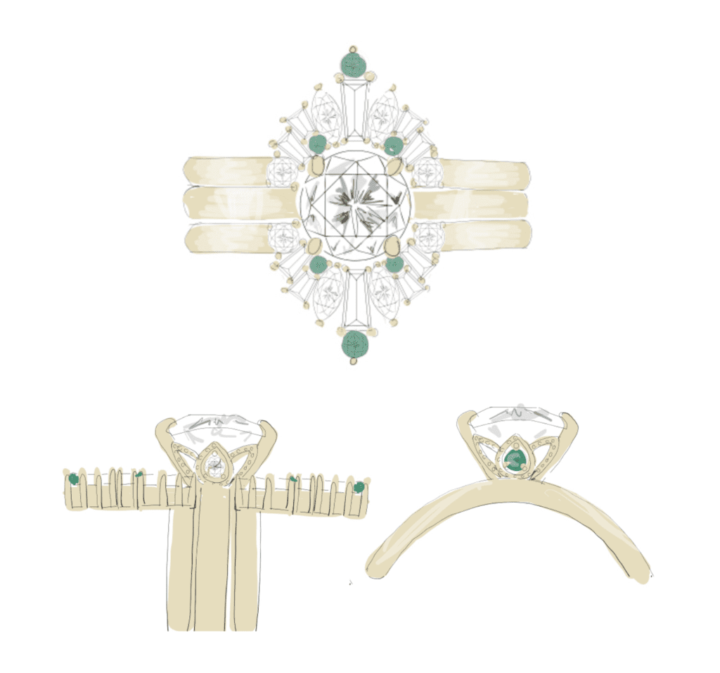 Diamond Solitaire Ring With Sunburst Tiara Bands | Custom Engagement Ring