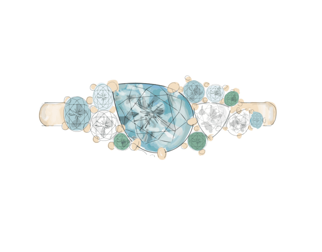Teal Sapphire and Emerald Cluster Ring | Custom Engagement Rings