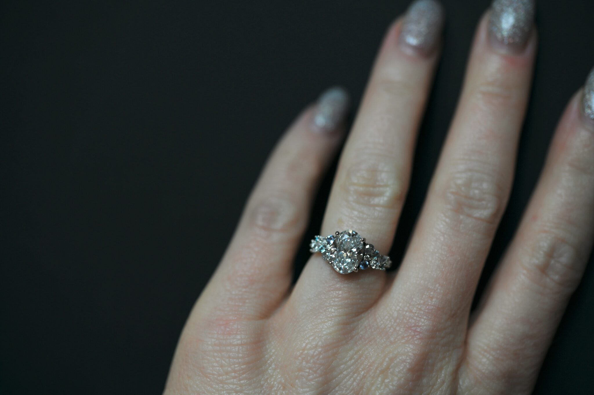 Lab Grown Diamond Blue Cluster Ring | Custom Engagement Rings