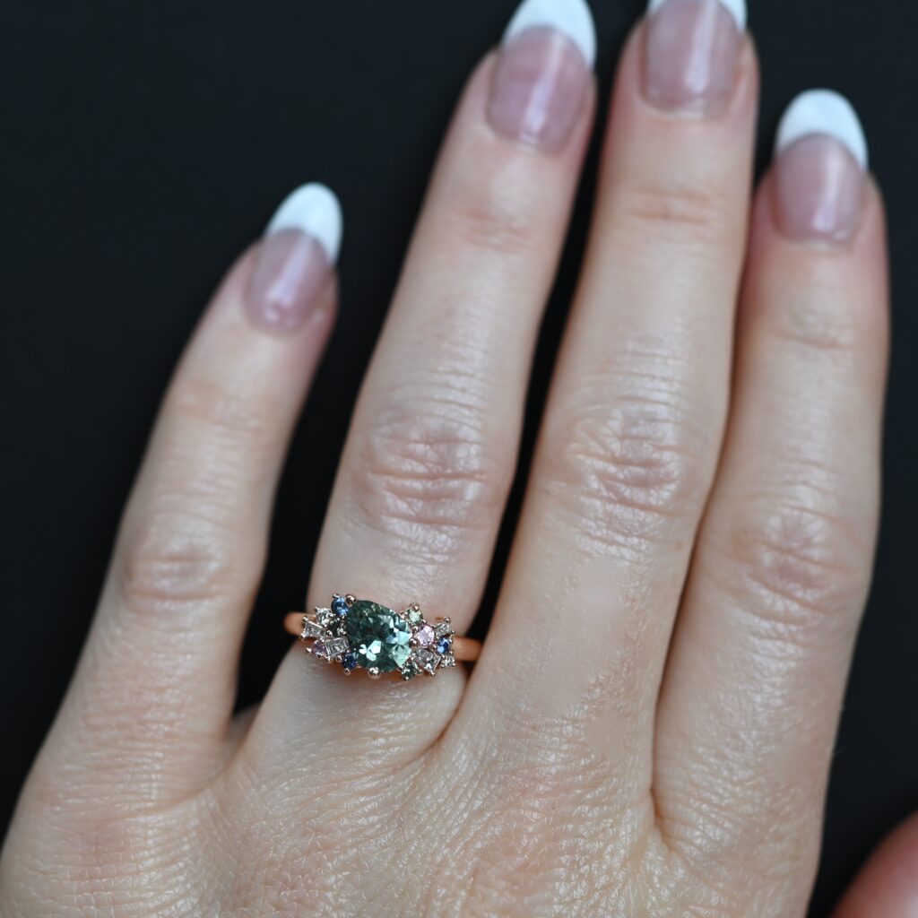 Multicolor Pear Sapphire Cluster Ring | Custom Engagement Rings