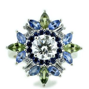 Sapphire and Diamond Opulent Floral Ring | Custom Engagement Ring