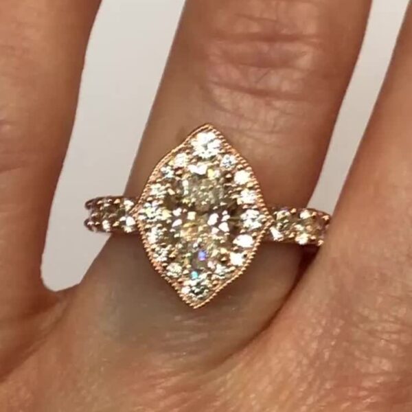 Vintage Halo Oval Diamond Engagement Ring | Custom Engagement Ring